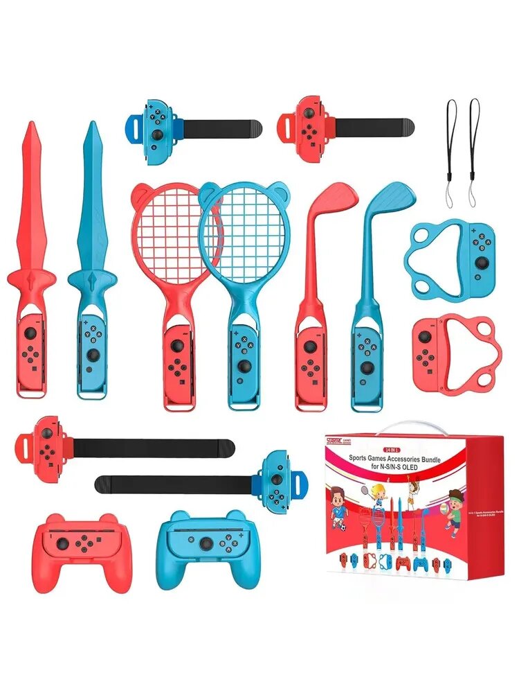 Комплект спортивных аксессуаров Switch, набор спортивных аксессуаров 14 в 1 для Nintendo Switch/OLED