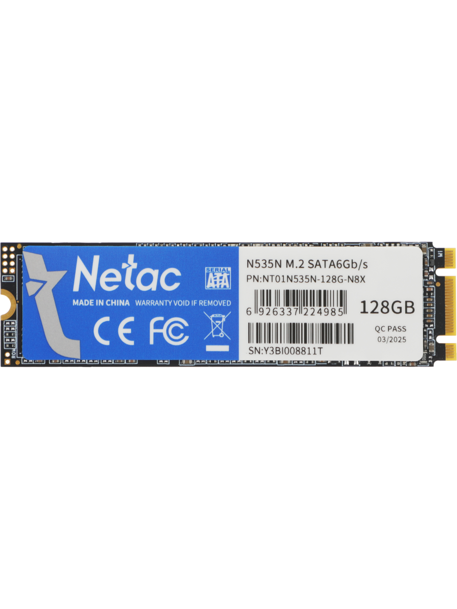 Накопитель SSD Netac N535N NT01N535N-128G-N8X 128 ГБ, M.2 2280, SATA III, M.2 510 МБ/с