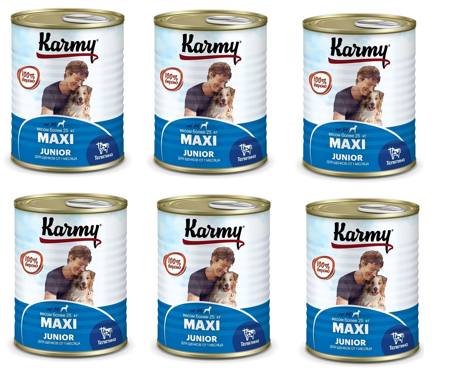 Консервы Карми для щенков Maxi Junior крупных пород Телятина 340г 6шт