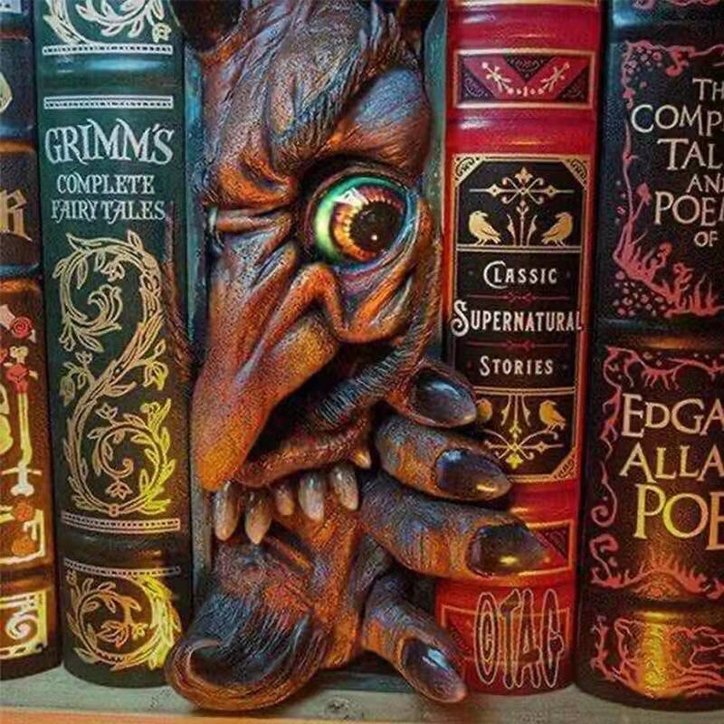 Фигурка монстра-маски для книжной полки из смолы ручной работы — пасхальная фэнтези, эффект старого камня,15 см, подарок