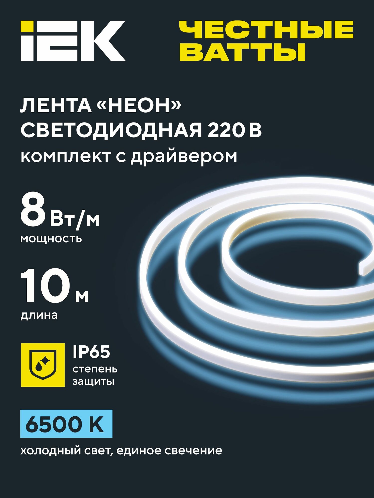 Светодиодная лента гибкий неон 10м комплект холодный свет