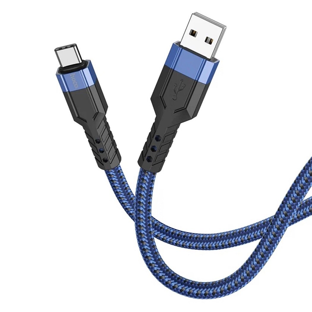 Кабель USB to Type-C Hoco U110, 3А, нейлоновая оплетка, 1.2 м, синий