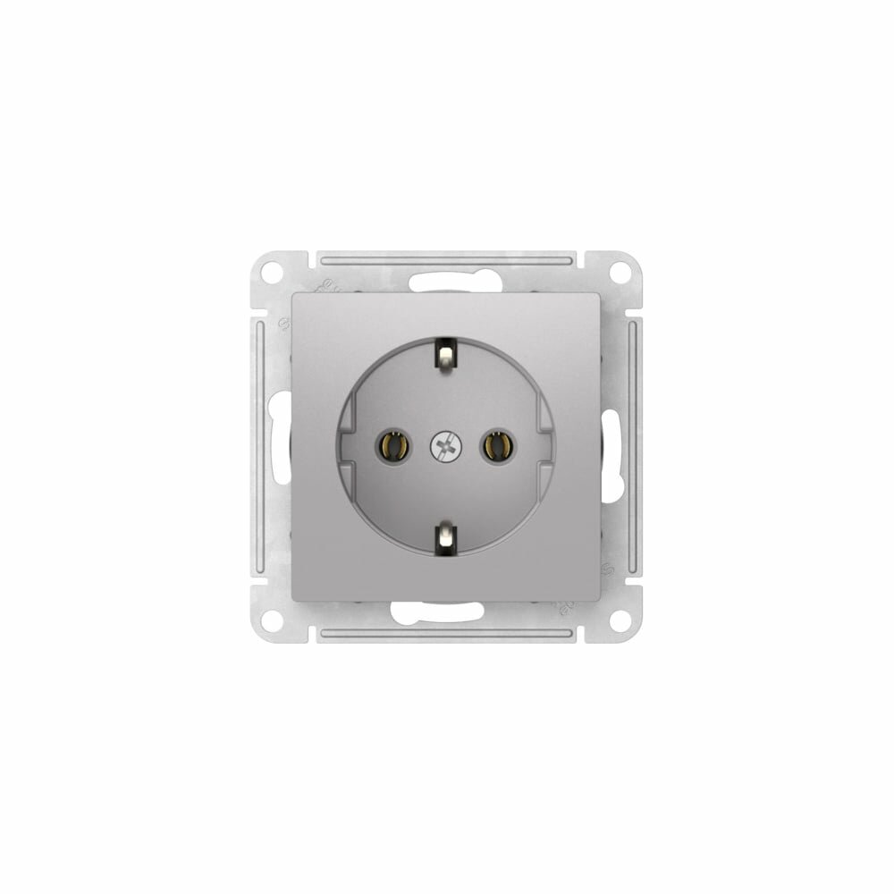 Розетка Systeme Electric ATLASDESIGN с заземлением, 16А, мех, быстрозажим. клем, Алюминий ATN000343S — фото 1