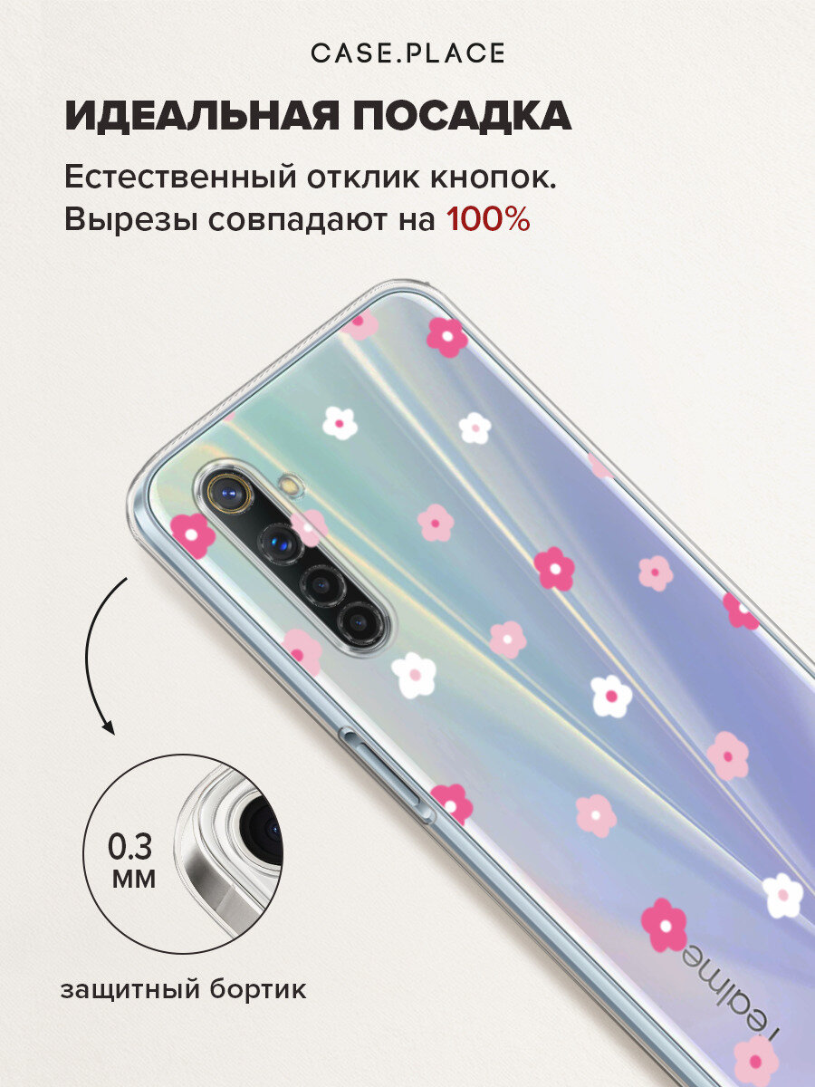Чехол на Realme 6 / Реалми 6 с принтом "Весенние цветочки рисунок", прозрачный — фото 1