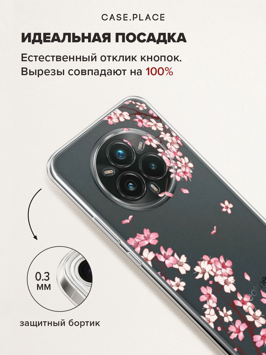 Чехол на Realme 14 Pro / Реалми 14 Про с принтом "Ветви сакуры 1", прозрачный — фото 1