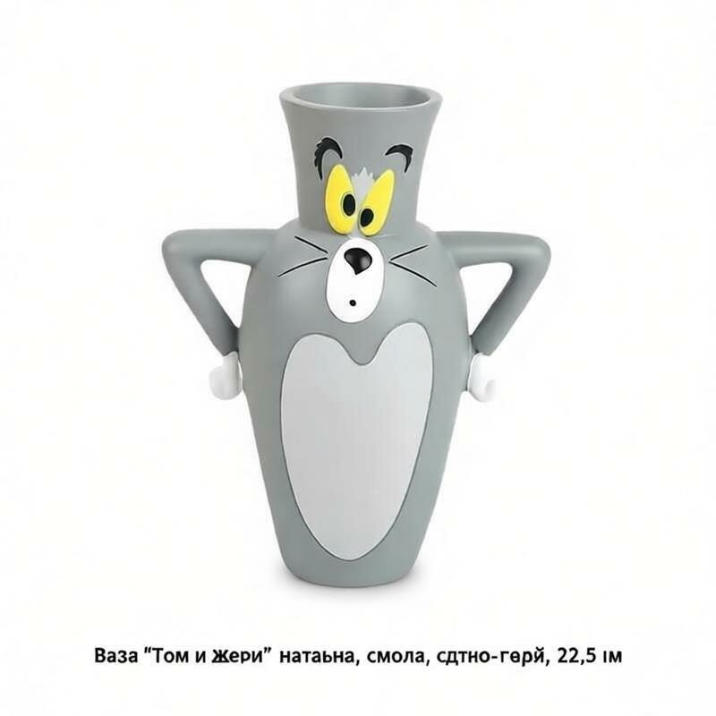 Ваза "Том и Джерри", настольная, смола, светло-серая, 22,5 см