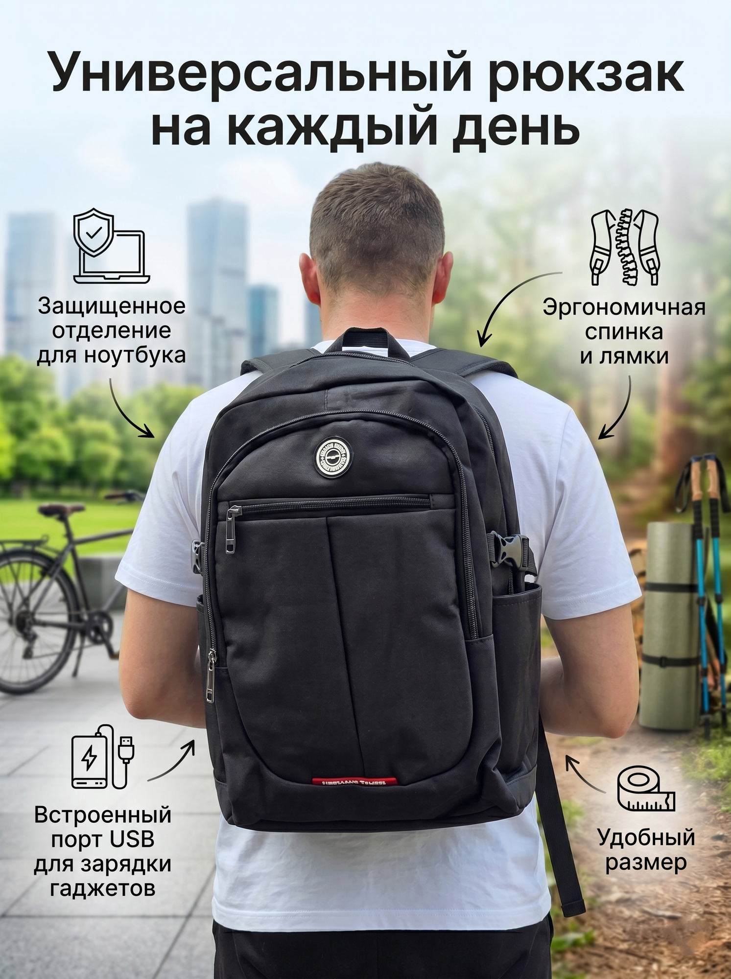 Рюкзак мужской городской черный SUT358