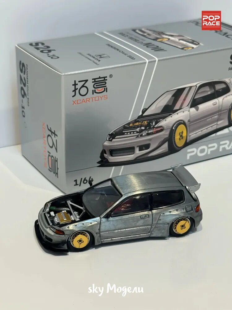 Машинка Pop Race 1:64 Honda PANDEM Civic EG6 Hood Delete, ABS пластик, Металл