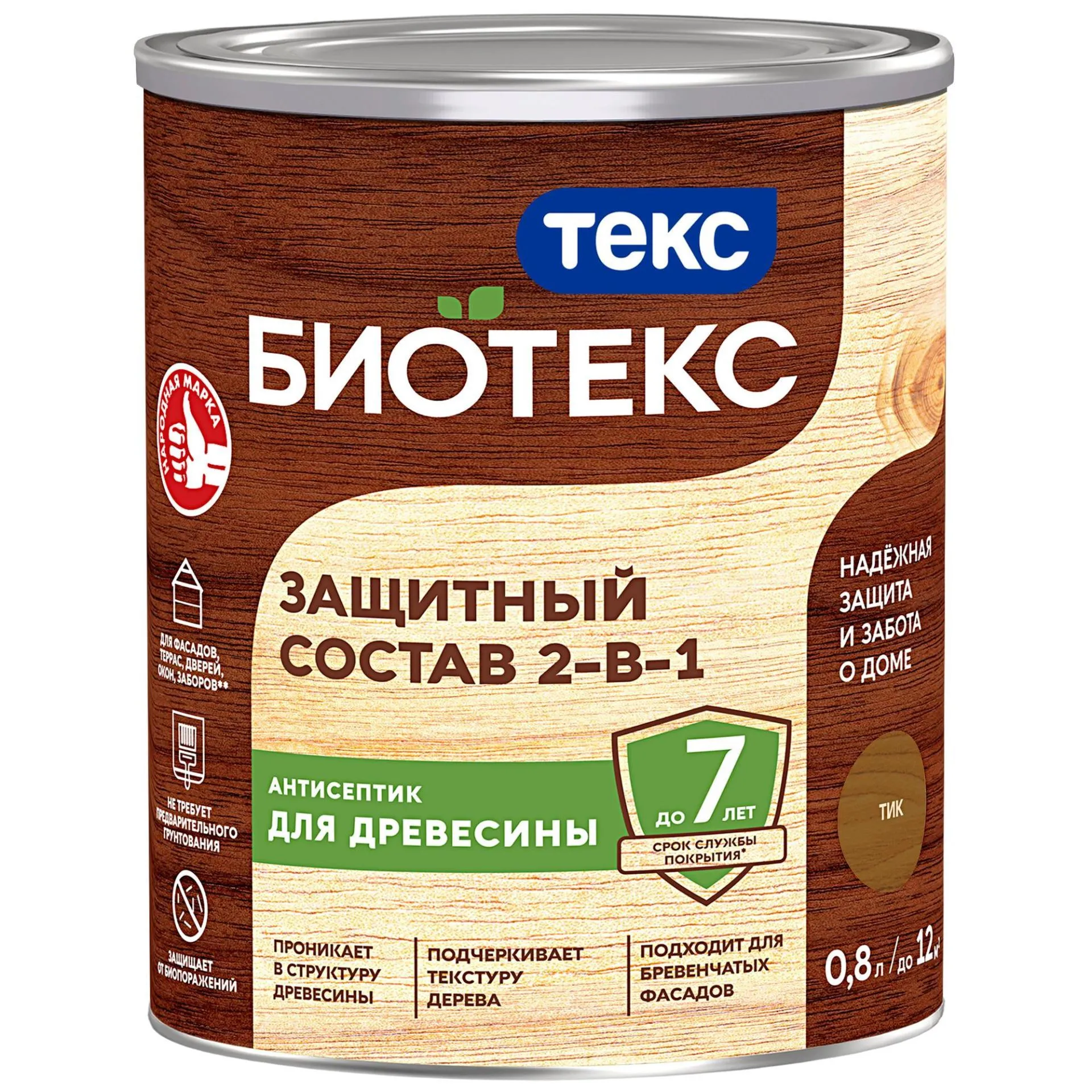 Текс Биотекс защитный состав для древесины тик (0,8л) / грунтовка + антисептик + декоративная пропитка