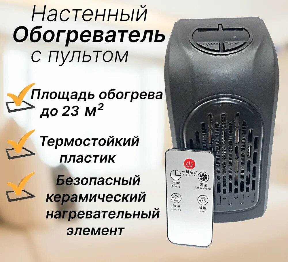Обогреватель электрический 400Вт с ПУ/ Тепловентилятор портативный электрический Настенный обогреватель