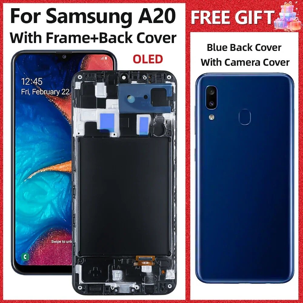 AMOLED для Samsung Galaxy A20 SM-A205F/DS ЖК-дисплей с цифровым преобразователем сенсорного экрана для Samsung A20 A205 A205F A205G A205W A205U A205FN