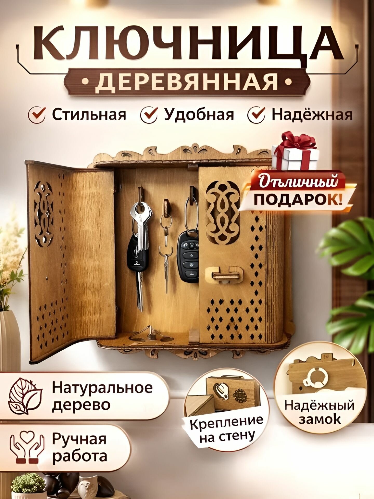 Ключница настенная с 5 крюч, 1 шт