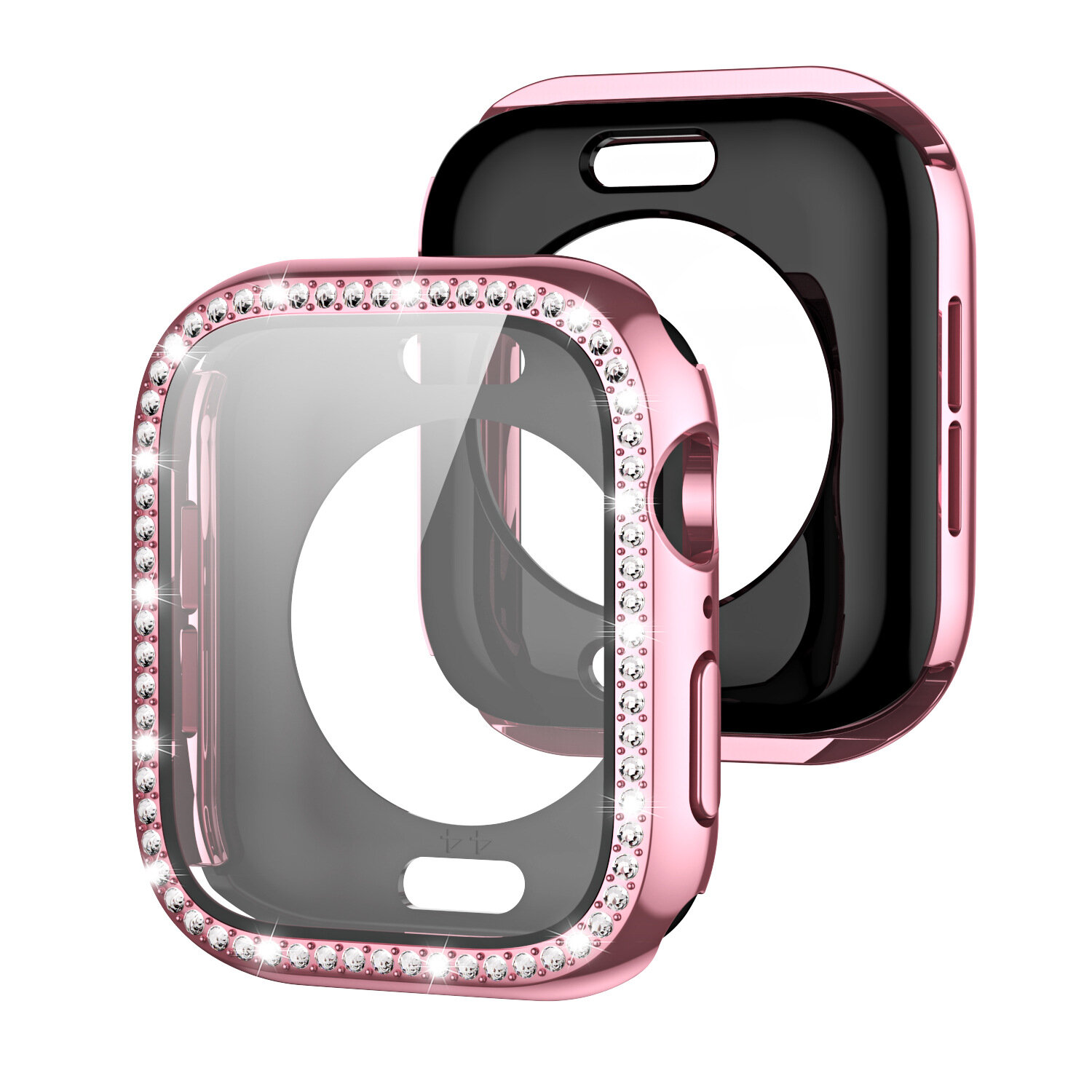 Чехол для Apple Watch 45 мм с электропокрытием розового розового оттенка и однорядными алмазами, полная защита