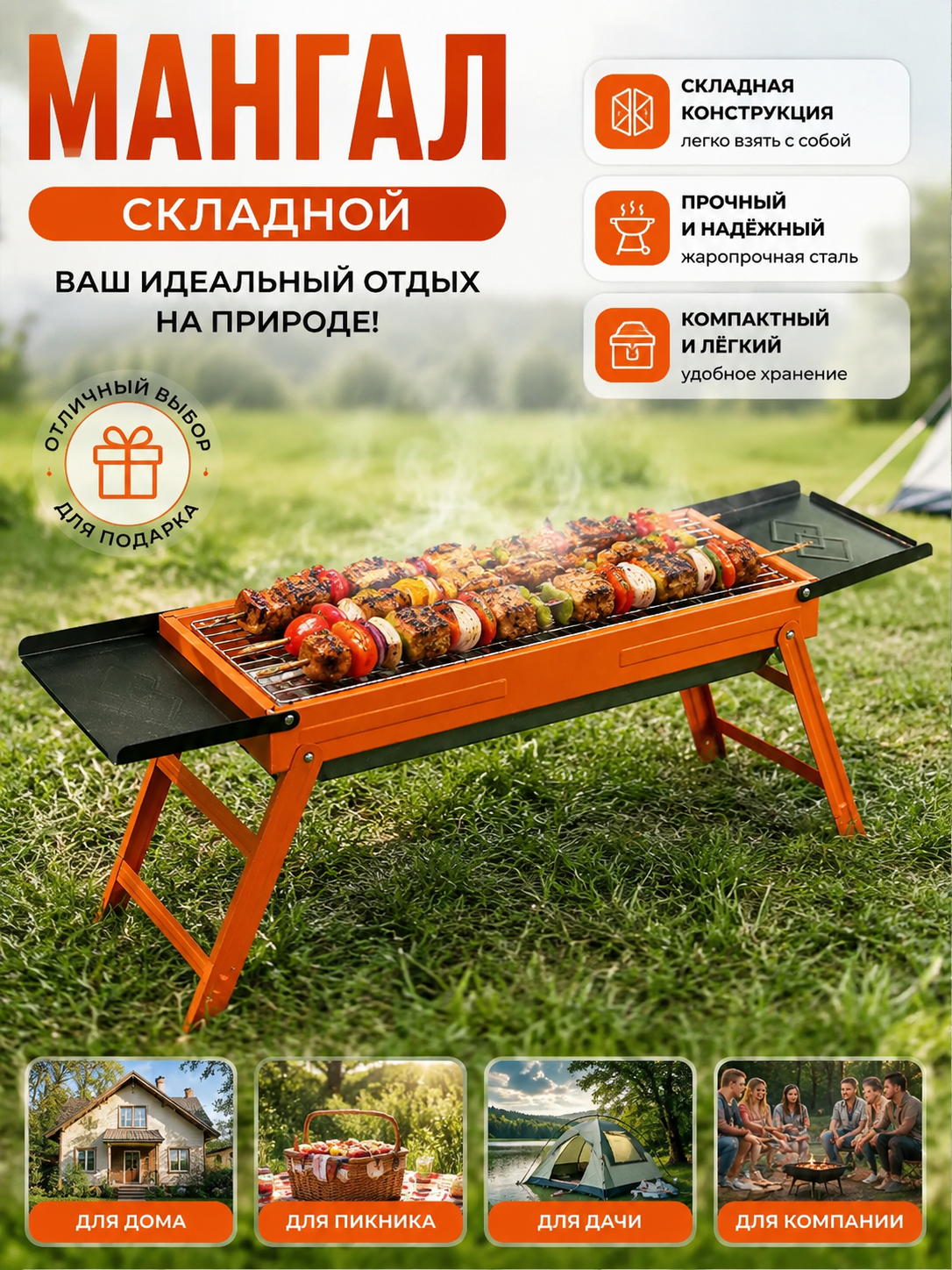 Портативный складной мангал из нержавеющей стали для дома и кемпинга, угольный гриль для шашлыков на природе