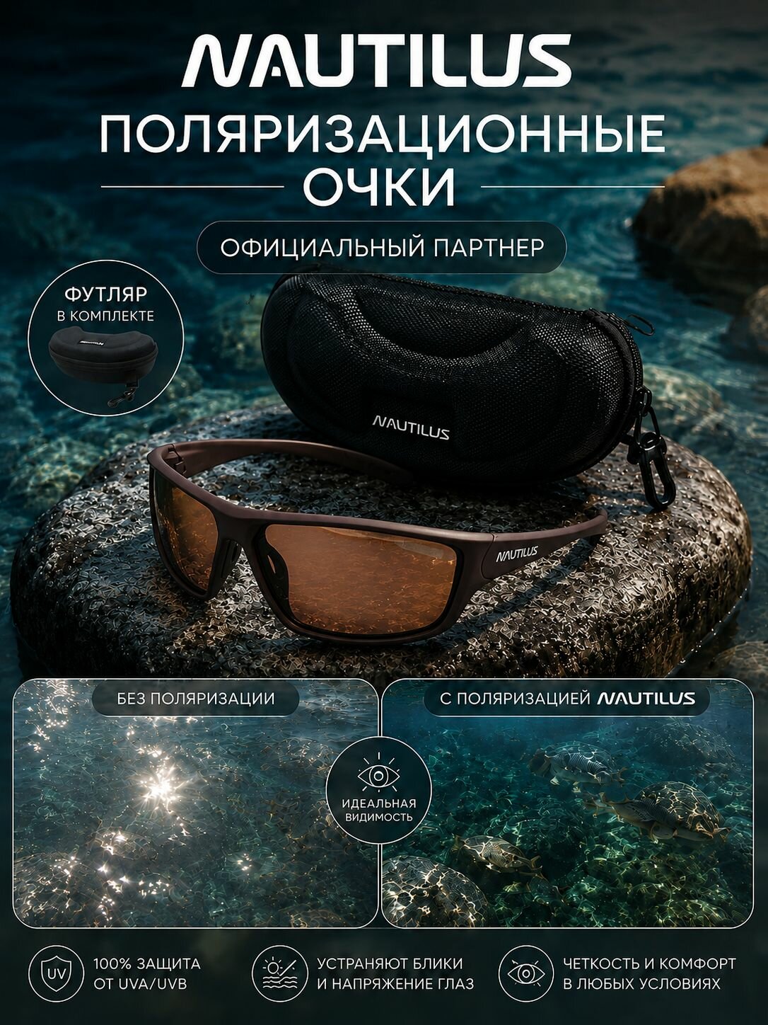 Очки поляризационные Nautilus A14 линзы ТАС коричневые с кейсом