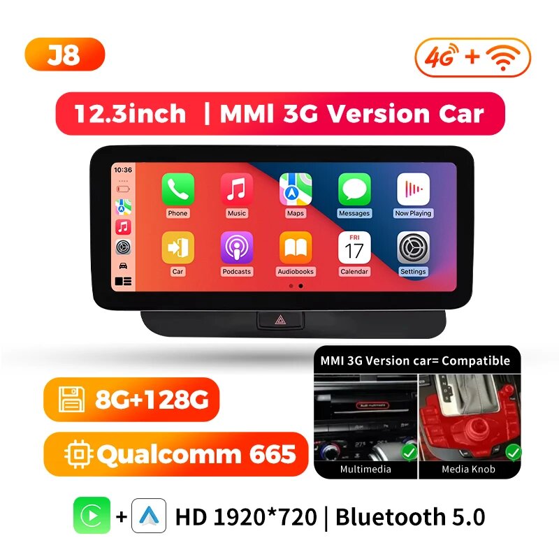 J8 12.3" MMI 3G Car Stereo для Audi Q5 8R