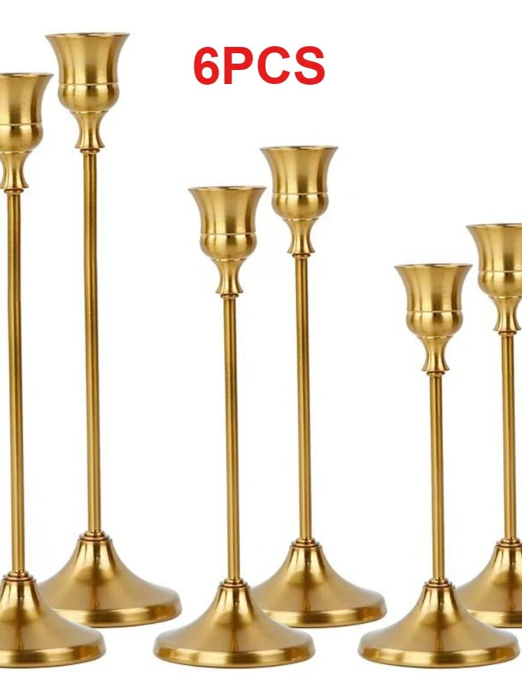 Ретро подсвечники металлические набор 6 шт gold