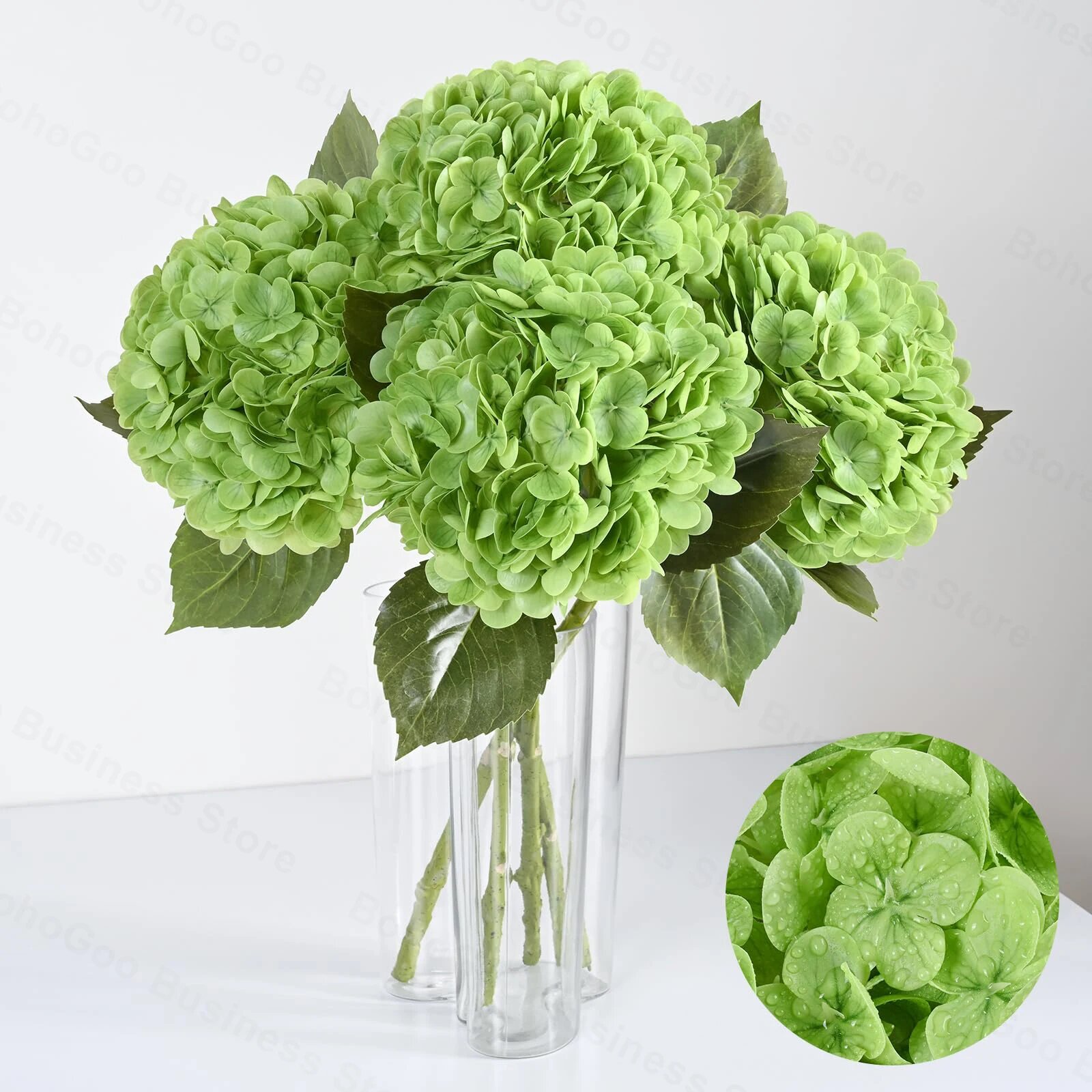 Искусственные цветы гортензии латекс 21" 18PCS, Темно-зеленый, Deep Green