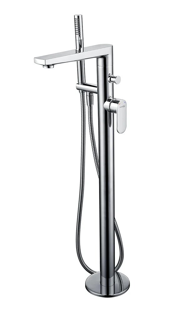 Напольный смеситель для ванны с душем Wasserkraft Dinkel 5821 с душевым гарнитуром, хром, глянцевый, латунный, с керамическим картриджем