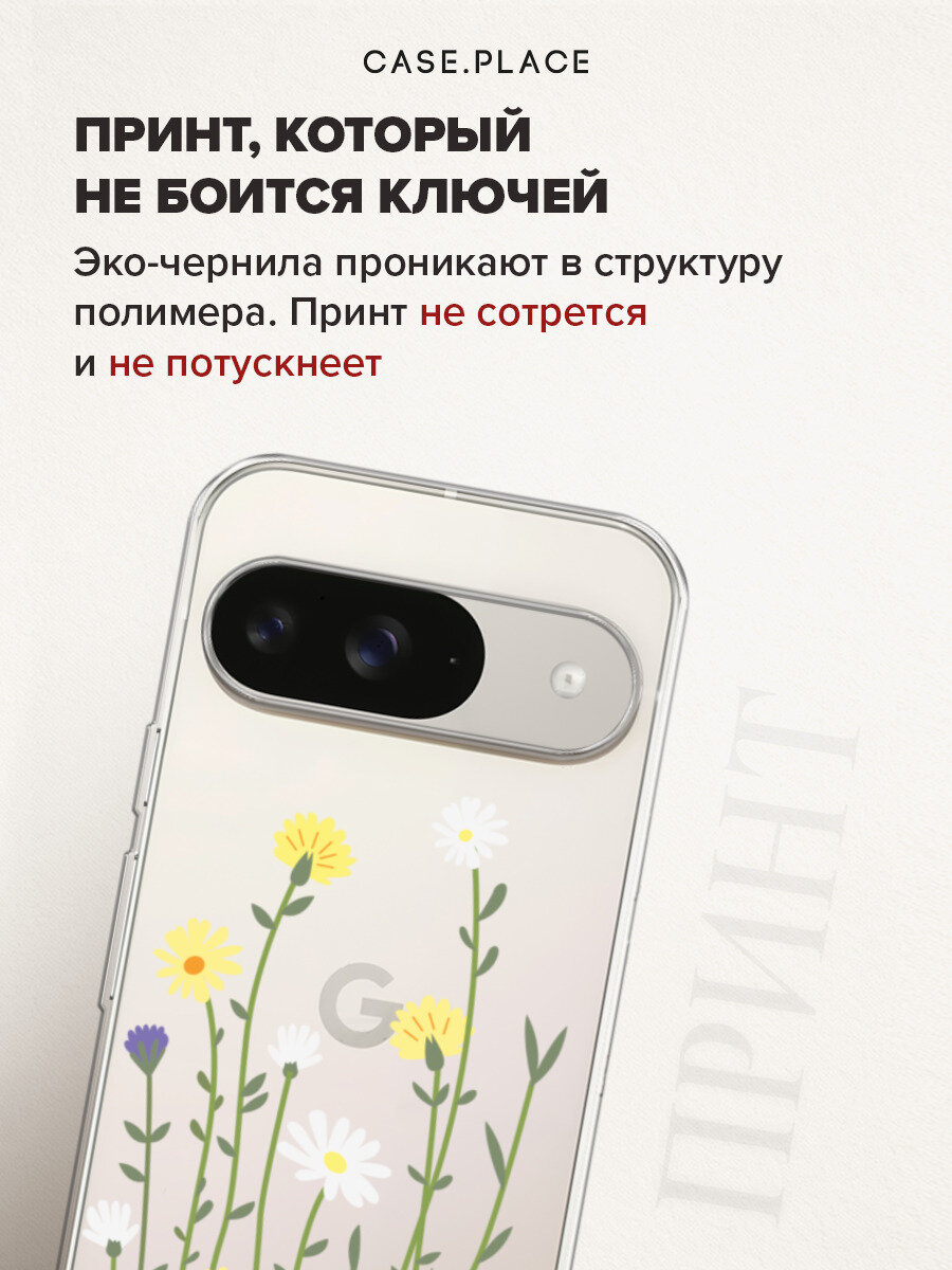 Чехол на Google Pixel 9 / Гугл Пиксель 9 с принтом "Пучок полевых цветов", прозрачный — фото 1