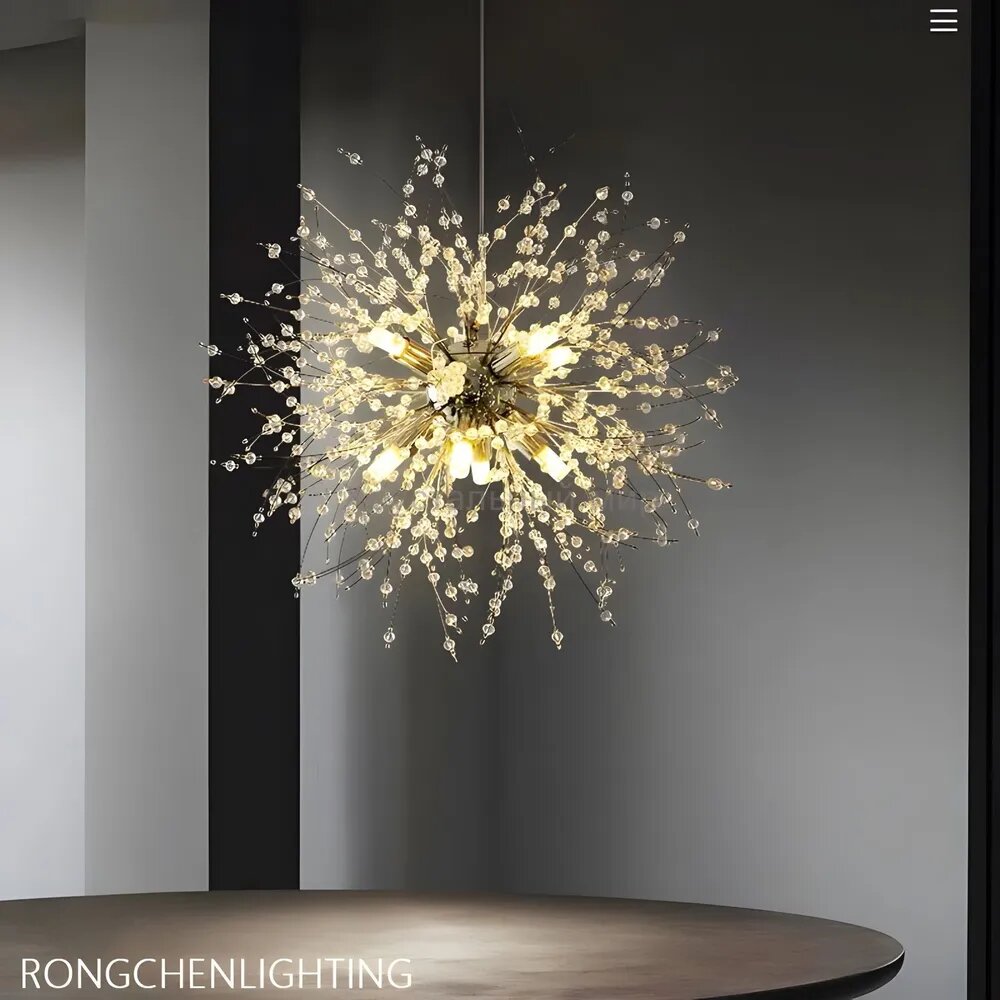 Люстра RONGCHENLIGHTING "Одуванчик", G9, 8 ламп, хром, 400x400x1000 мм, теплый белый свет