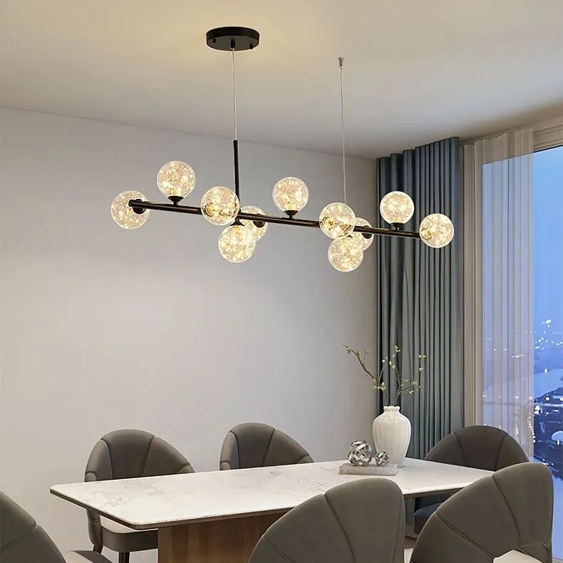 Люстра LED G9, современный стиль, 7 головок, 65x24 см, черный, стекло — фото 1