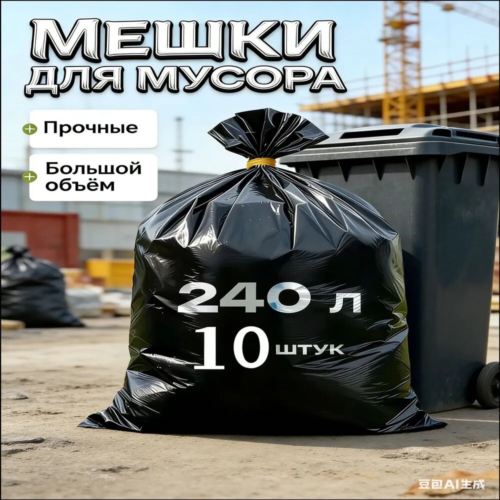 Мешки для мусора 240 л, 60мкм, 10 шт
