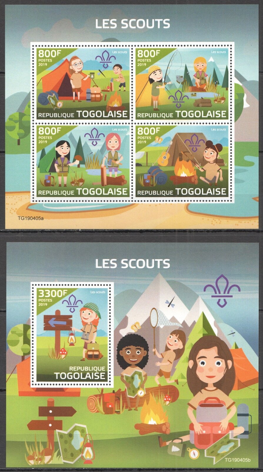 Марки 2019 год Того Скаутинг Бойскауты Анимация #7303-7306+Bl1679 Mnh
