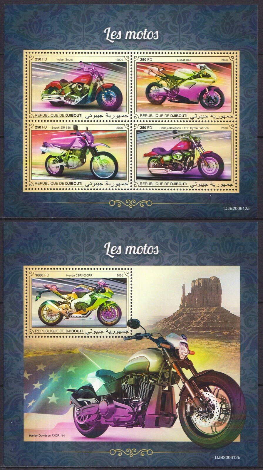 Марки 2020 год Джибути Мотоциклы Suzuki Honda Ducati #4049-4052+Bl1510 Mnh