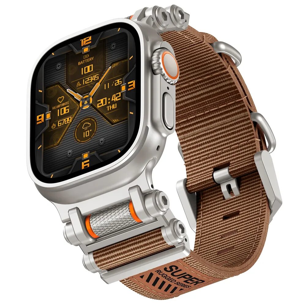 Для Apple Watch Bands Ultra 3/2/1 49mm нейлоновый ремень + металлический разъем из нержавеющей стали Спортивная лента для iWatch 49mm Регулируемая лента Мужчины Женщины