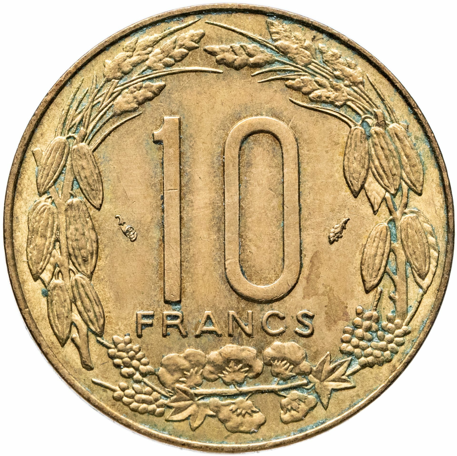 Центральная Африка BEAC 10 франков francs 1982, Бронза, в сохранности XF-AU
