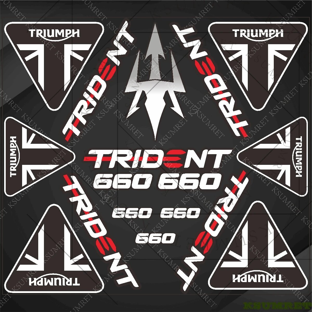 Наклейки для мотоцикла Triumph Trident 660 2025: логотип Trident 660, наклейки на Черный, Black