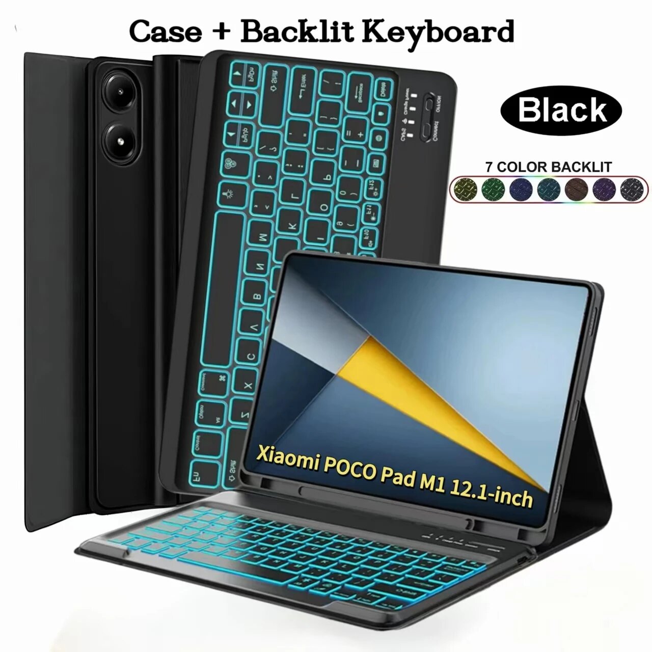 Чехол-подставка Smart Folio 2026 для планшета Xiaomi POCO Pad M1 с Black 1 Backlit, Russian keyboard