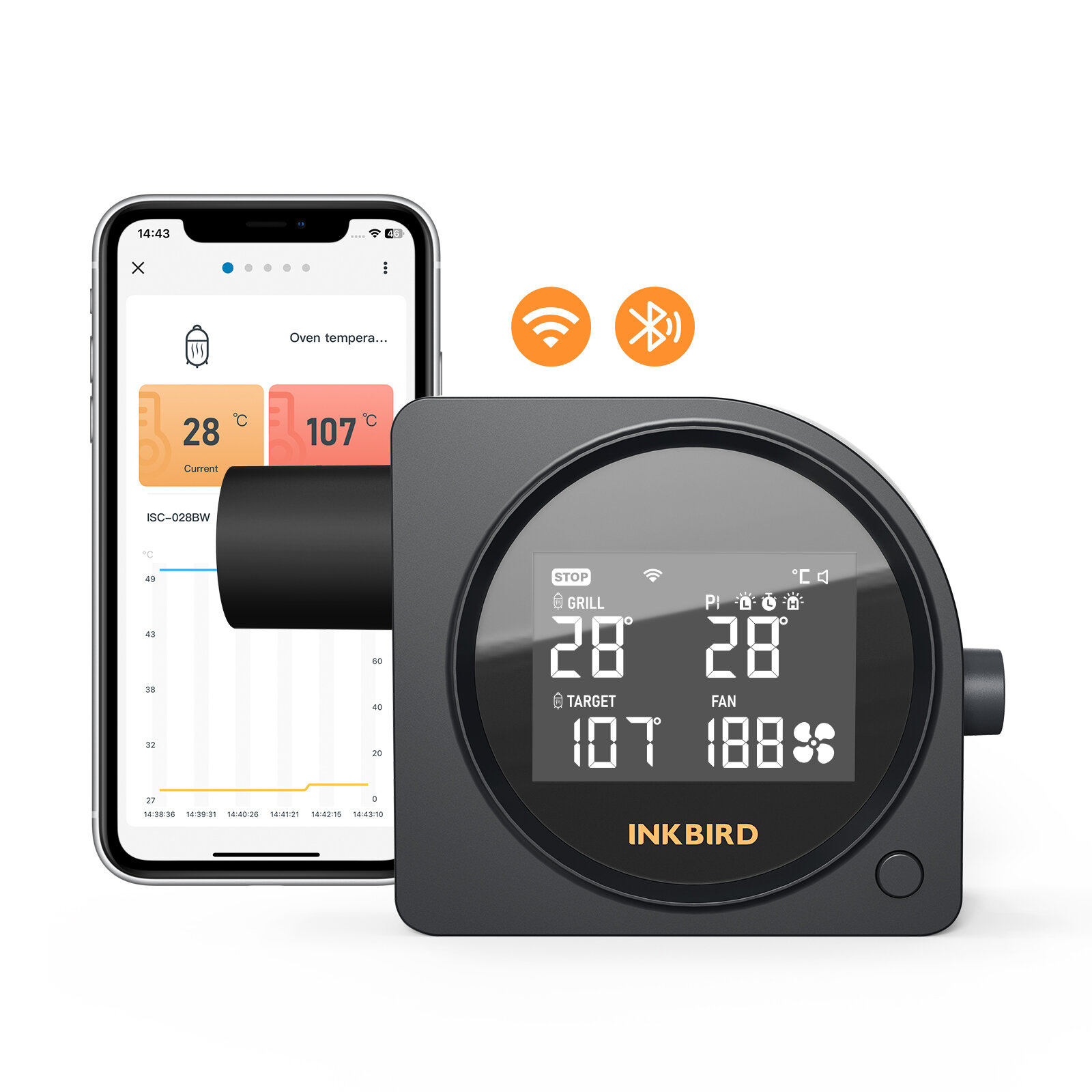 Регулятор температуры угольного гриля INKBIRD ISC-028BW, жк-экран