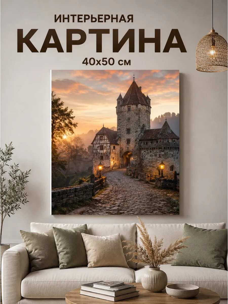 Картина на холсте интерьерная 40x50 Вечерний мост замка