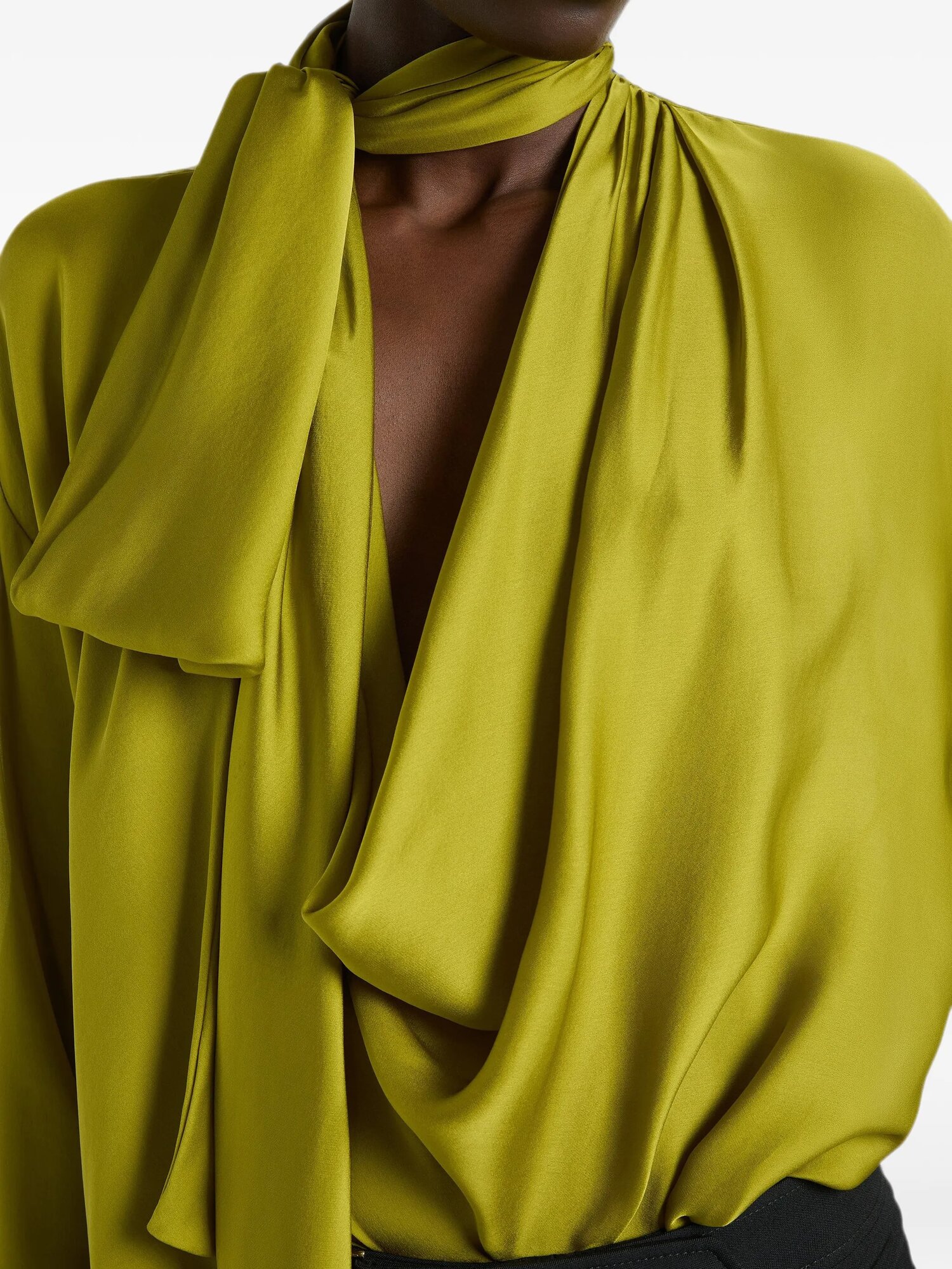 Блуза BALMAIN Draped silk chiffon blouse, размер 38, зеленый, — фото 1