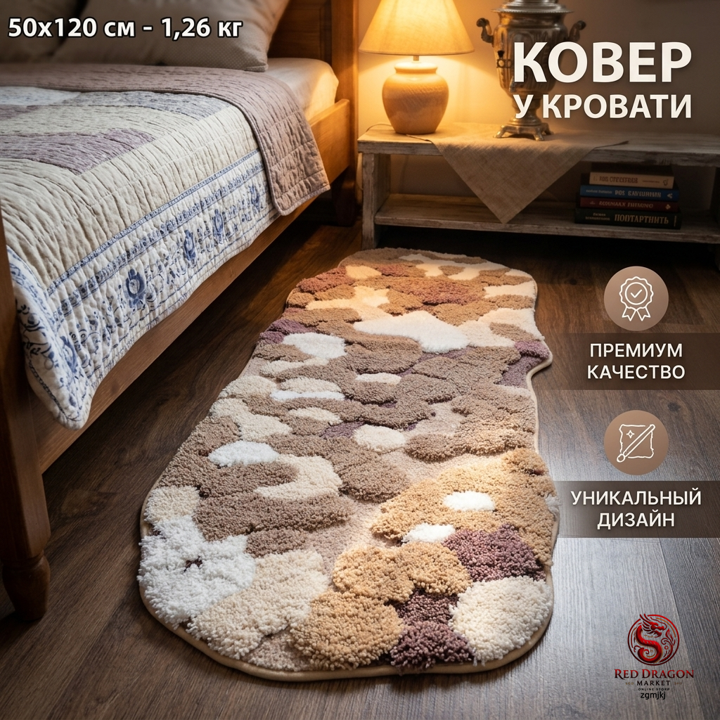 Ковёр-мох для уюта, 50x120 см, нескользящий, мягкий, без запаха