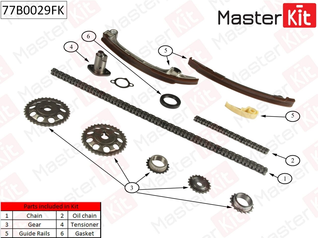 77B0029FK Комплект цепи TOYOTA 01- 2.0/2.4 ГРМ