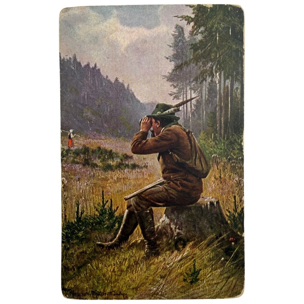 Почтовая открытка "Егерь в засаде" 1900-1915 гг. Германская Империя
