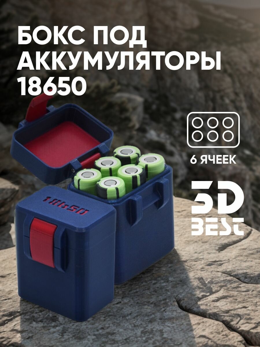 Бокс ударостойкий для аккумуляторов 18650 (6 ячеек) синий
