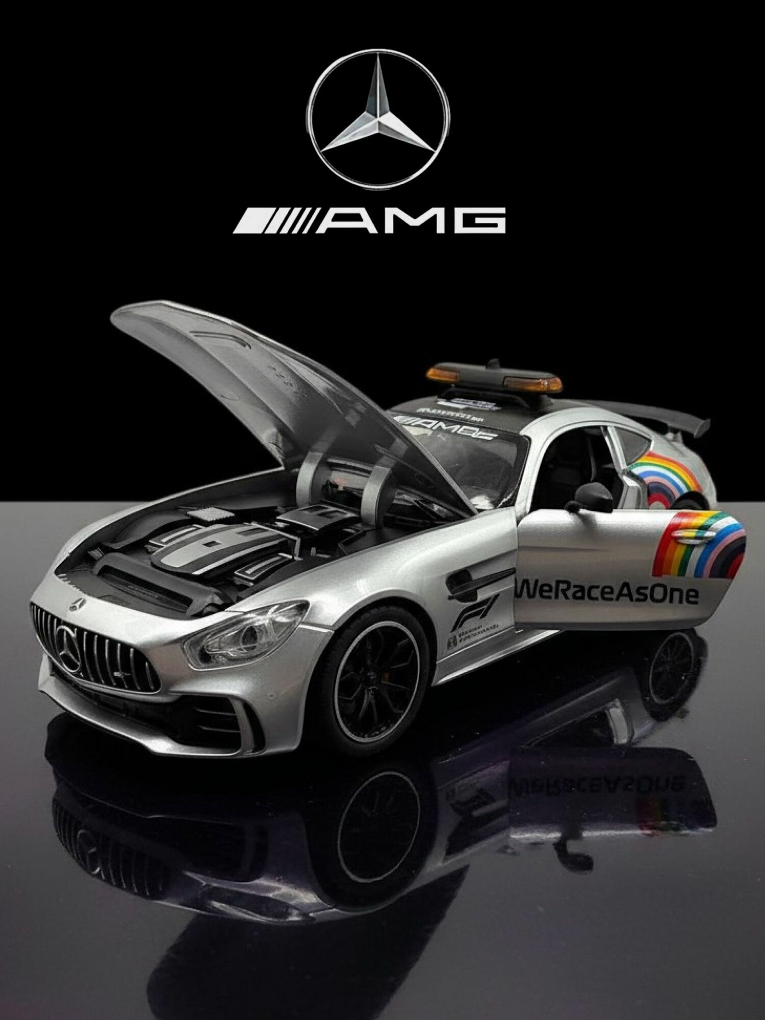 Машинка металлическая железная модельная, Mercedes-Benz AMD GT-R серебро CZ24971-2