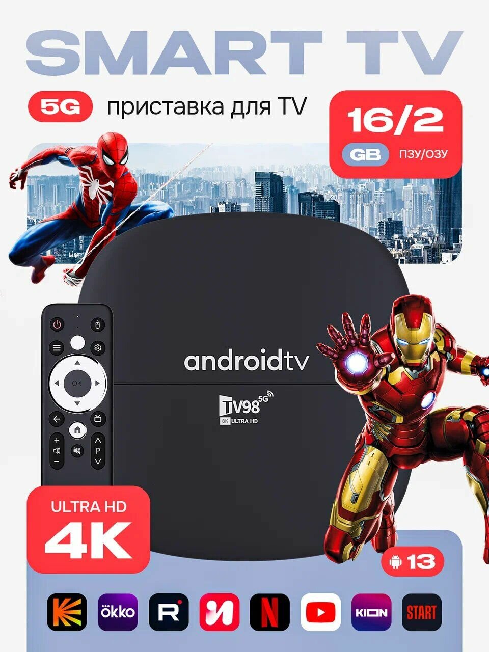 Смарт ТВ приставка на системе Андройд / ТВ приставка для телевизора / Медиаплеер