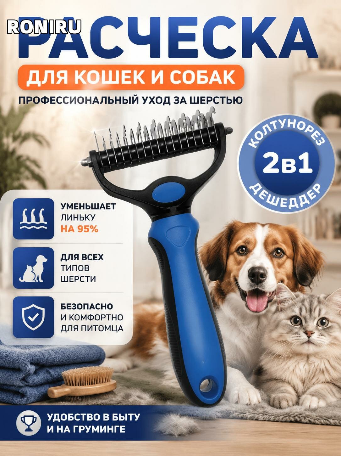 Расческа для животных — практичная щетка для ухода за шерстью питомца, для собак и кошек, удобна в быту и груминге