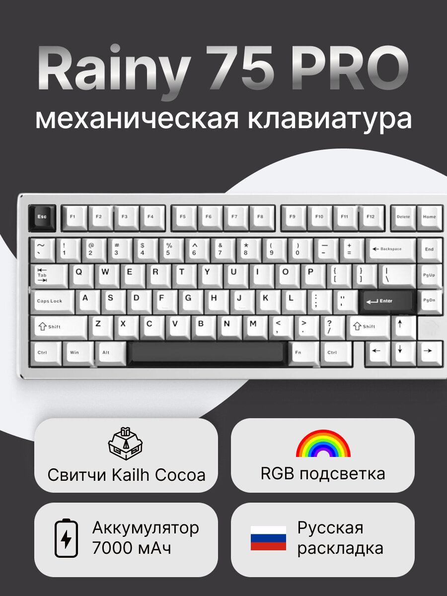 Беспроводная клавиатура Rainy 75 PRO для компьютера с подсветкой RGB, проводная игровая клава 75%