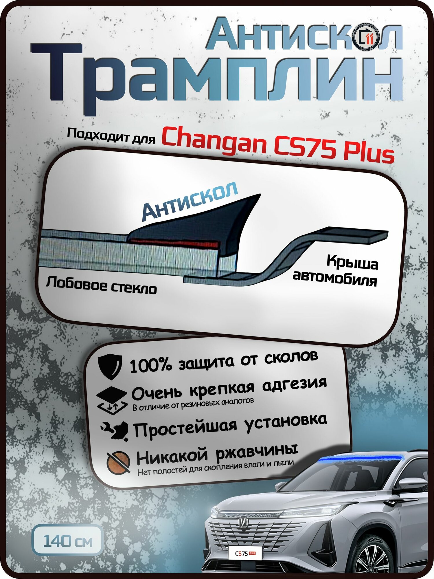 Антискол "Трамплин" от Стрелка11 для CHANGAN CS75 Plus. Защиты крыши от сколов и ржавчины