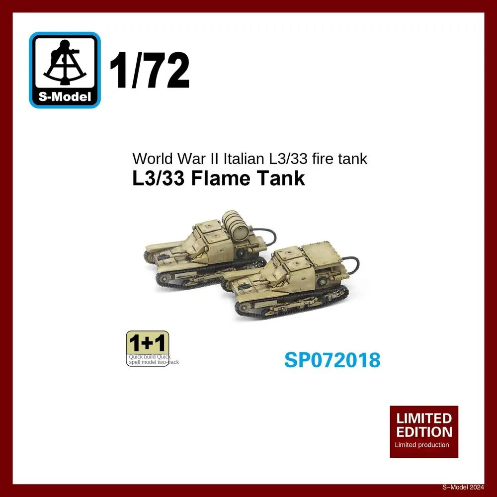 S-model SP072018 1/72 World War II Italian L3/33 Flame Tank, сборная модель