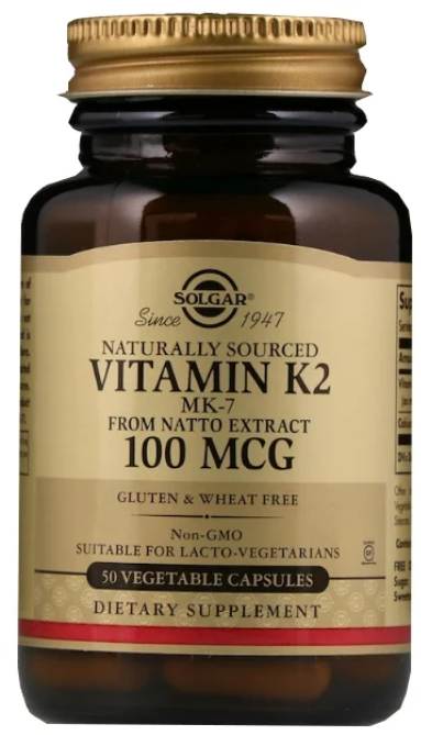 Solgar Naturally Sourced Vitamin K2 (MK-7) 100 mcg 50 Vegetable Capsules