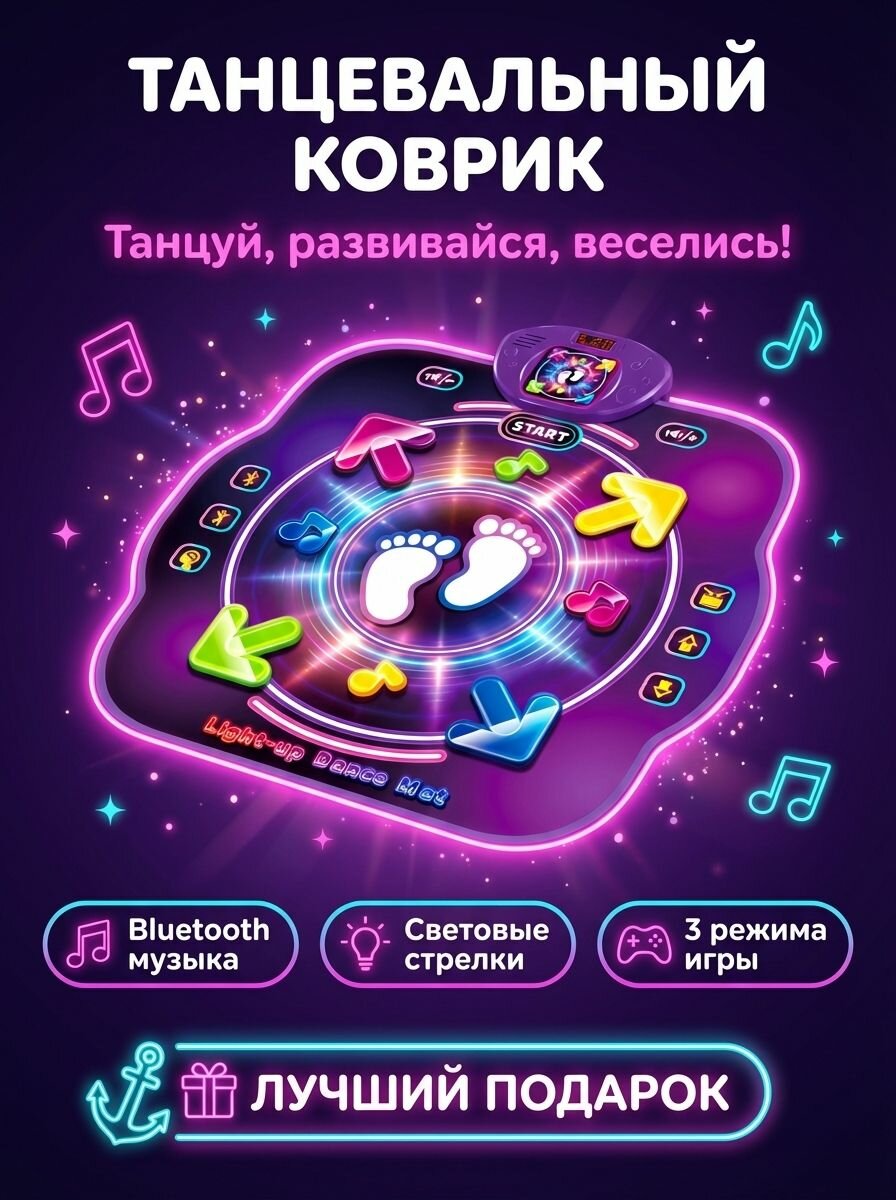 Детский танцевальный коврик, музыкальный светящийся танцковрик с Bluetooth, отличный подарок для ребёнка музыкальный коврик светящийся коврик Bluetooth коврик детский подарок