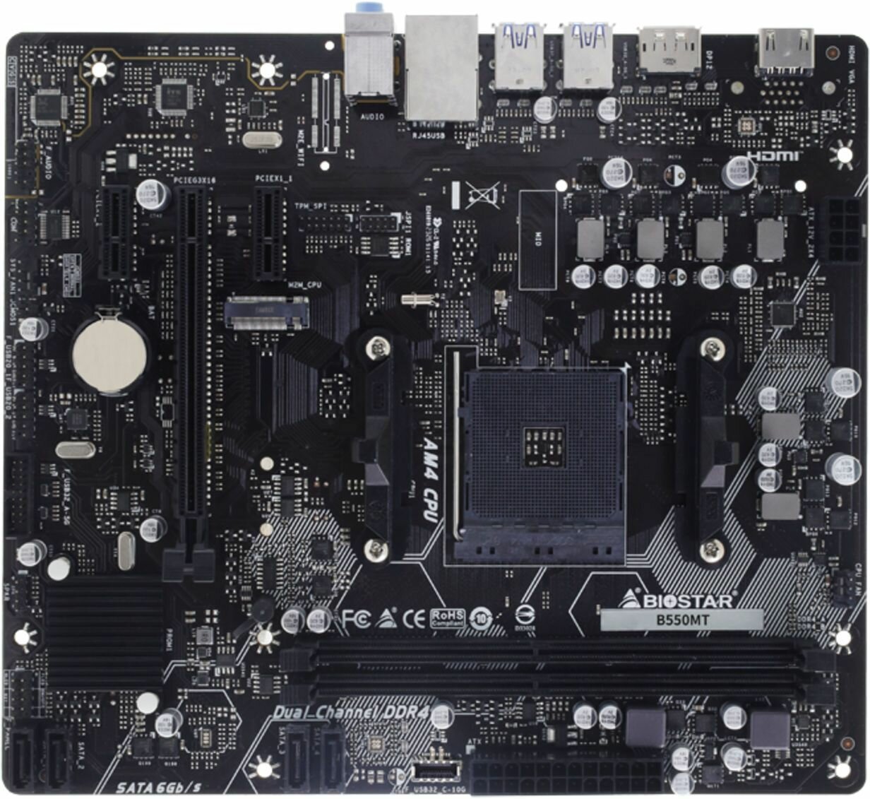 Материнская плата Biostar B550MT Soc-AM4 AMD B550 2xDDR4 mATX AC`97 8ch(7.1) GbLAN RAID+HDMI+DP