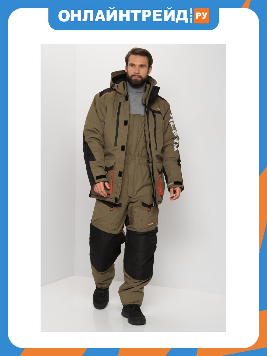 Костюм зимний Huntsman Siberia ткань Breathable, Хаки/Черный размер 52-54/182-188